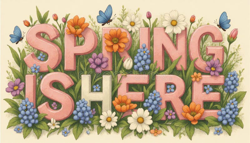 Digital Illustration of the Phrase "Spring is Here" Stock Illustration ...
