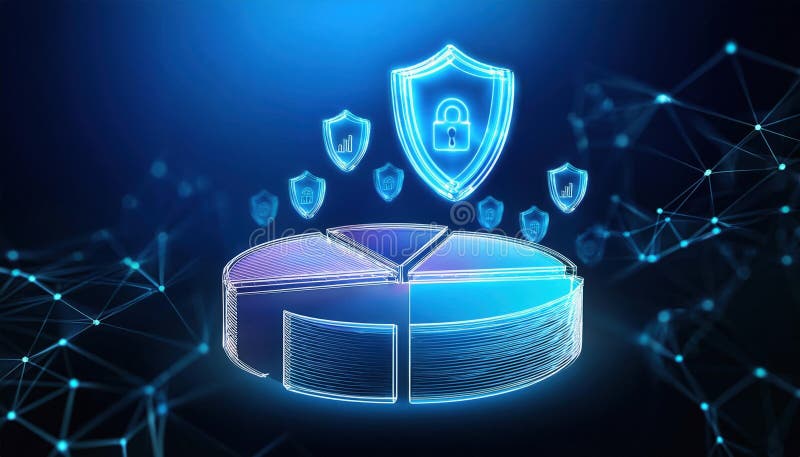 Digital Illustration of a Pie Chart Surrounded by Glowing Shields ...