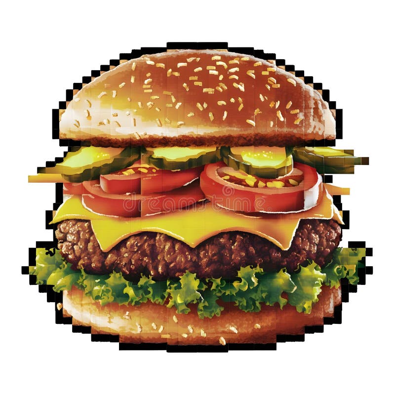 Digital Illustration of Pixel Art Burger Stock Illustration ...