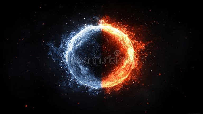 A Digital Illustration of a Planet with a Half-fire and Half-ice ...
