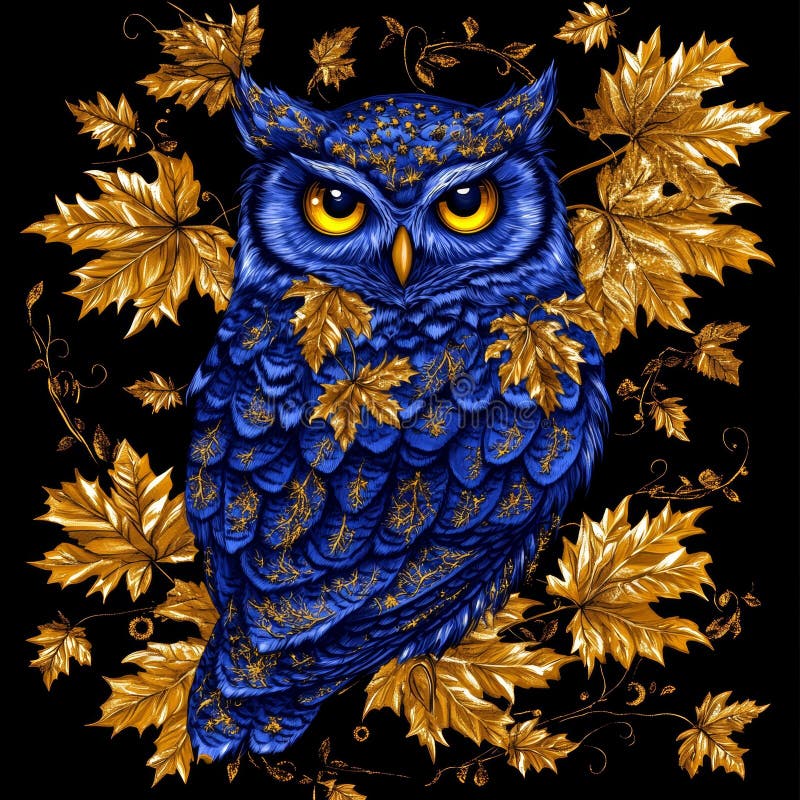 This Digital Illustration Portrays an Owl with a Golden Sparkle on a ...