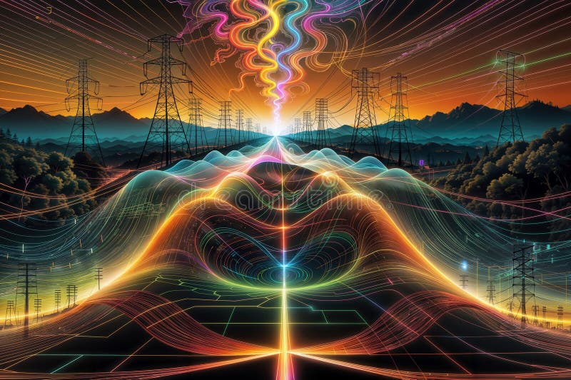 Digital Illustration of Power Lines and a Digital River, Generative Ai ...