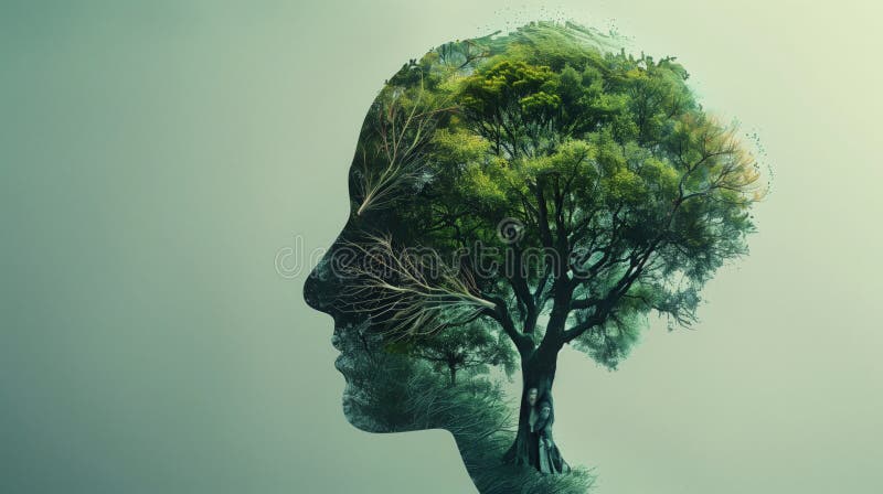 A Digital Illustration of a Profile Silhouette with a Tree Growing Out ...