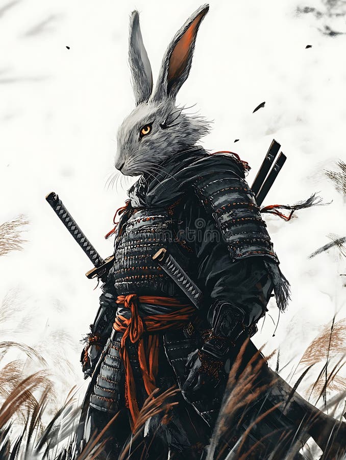 A Rabbit Warrior in Samurai Armor Stands Tall and Ready for Battle ...