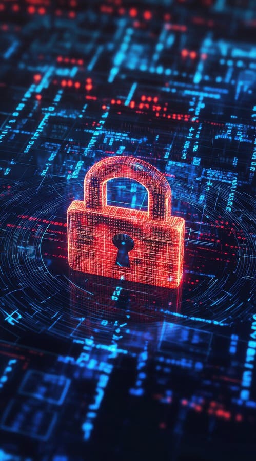 Digital Illustration of a Red Padlock on a Blue Background Representing ...