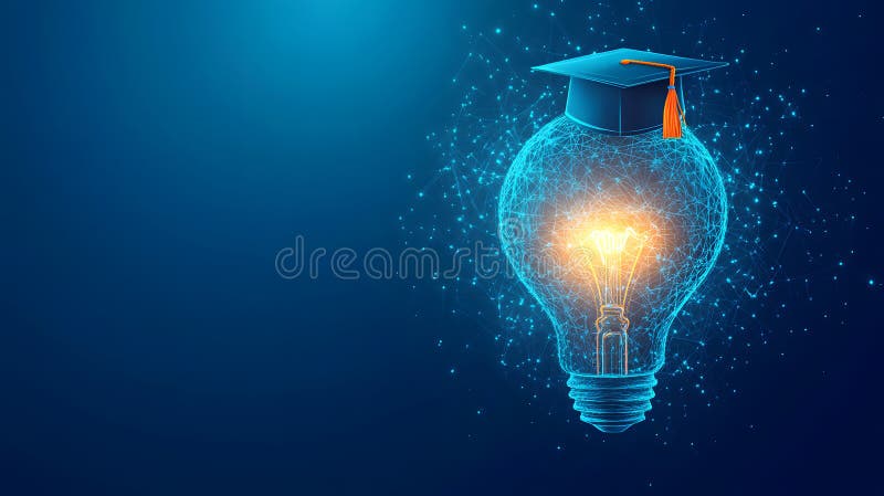 Education Idea Concept with Graduation Cap and Light Bulb Stock ...