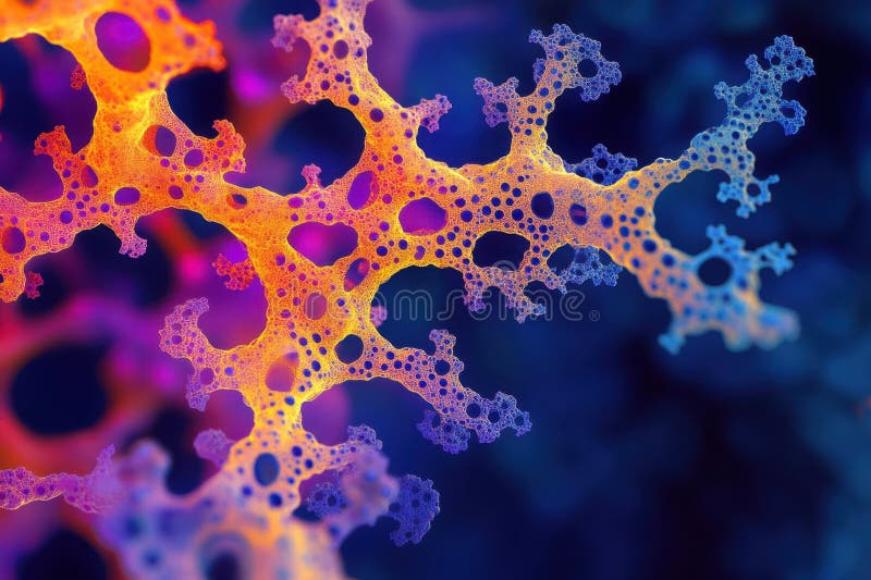 Microscopic Biological Structure with Intricate Yellow, Orange, and ...