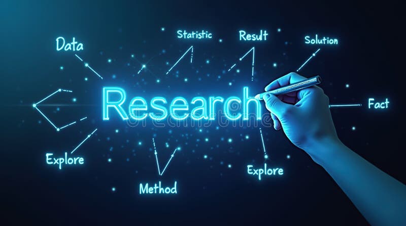 Digital Illustration of Research Concept with Neon Blue Theme Stock ...