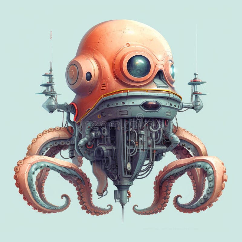 Digital Illustration of Robot Octopus Stock Illustration - Illustration ...