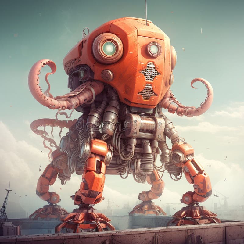 Digital Illustration of Robot Octopus Stock Illustration - Illustration ...