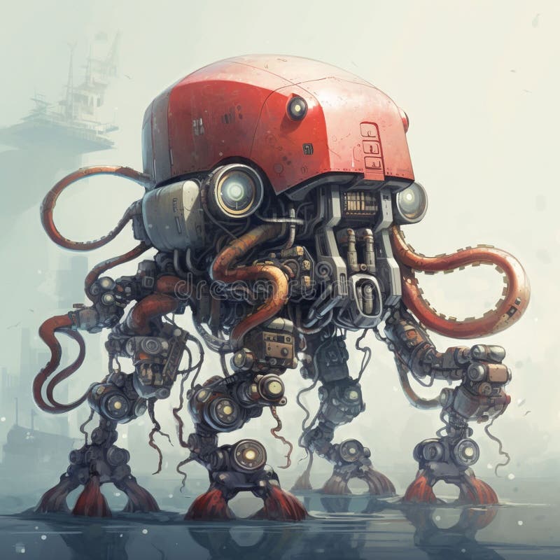 Digital Illustration of Robot Octopus Stock Illustration - Illustration ...