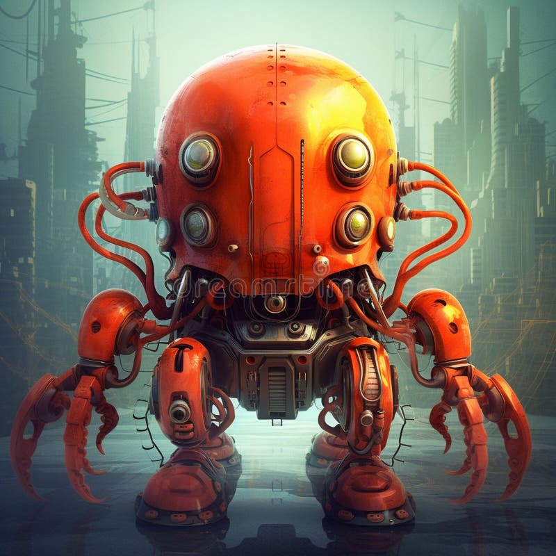 Digital Illustration of Robot Octopus Stock Illustration - Illustration ...