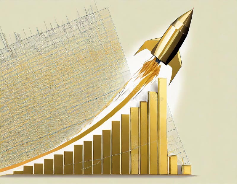 Digital Illustration of a Rocket Symbolizing Growth Taking Off from a ...