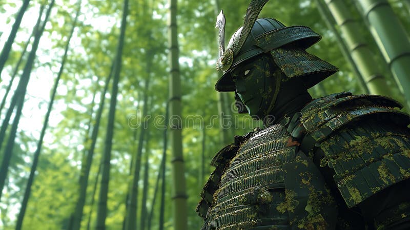 Samurai Warrior in a Bamboo Forest Stock Illustration - Illustration of ...