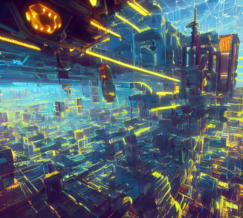 Digital Illustration of a Sci-fi Cityscape with Futuristic Buildings ...