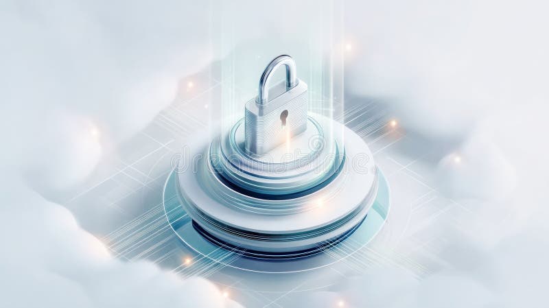 Digital Illustration of a Secure Padlock Surrounded by Abstract Cloud ...