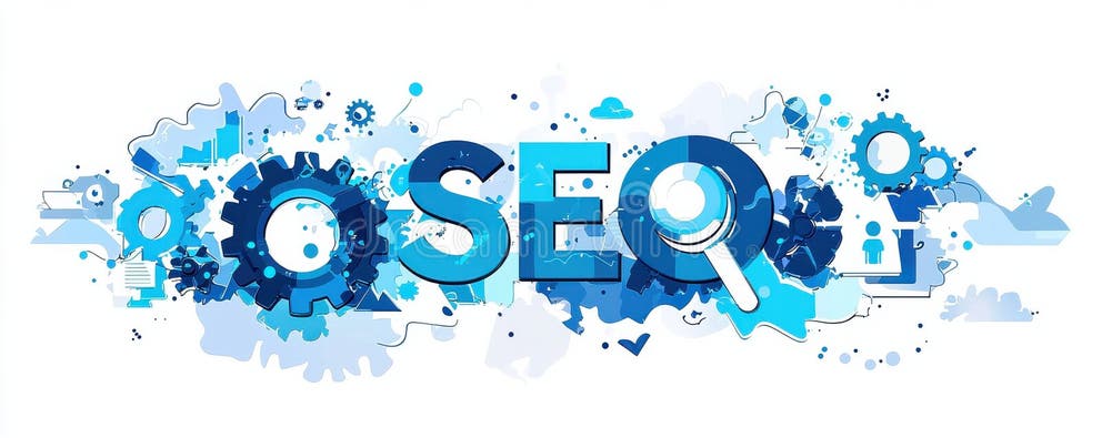 Digital Illustration of SEO with Vibrant Blue Cogs and Interconnected ...