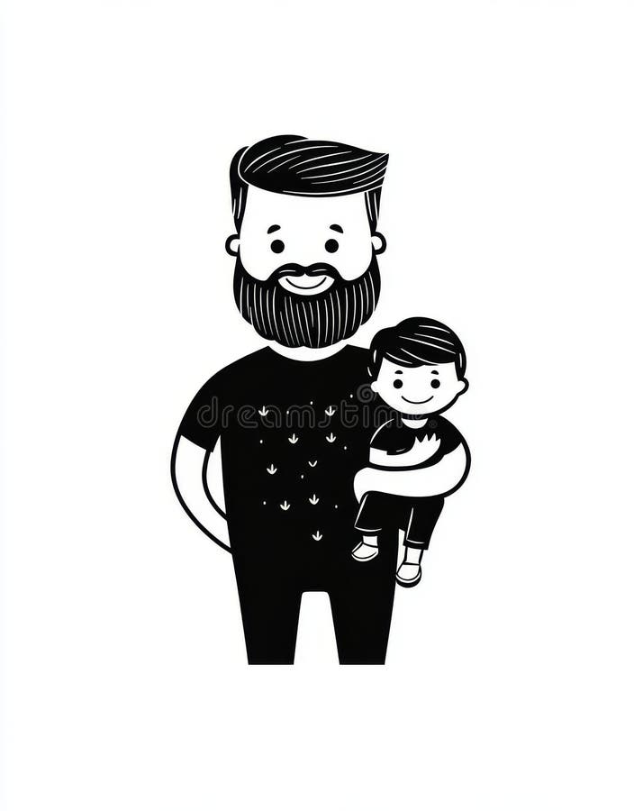 Digital Illustration in Shades of Black and White Showing a Father and ...