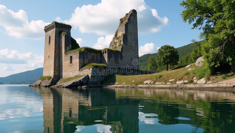 A Digital Illustration Showcases an Ancient Citadel beside Reflective ...