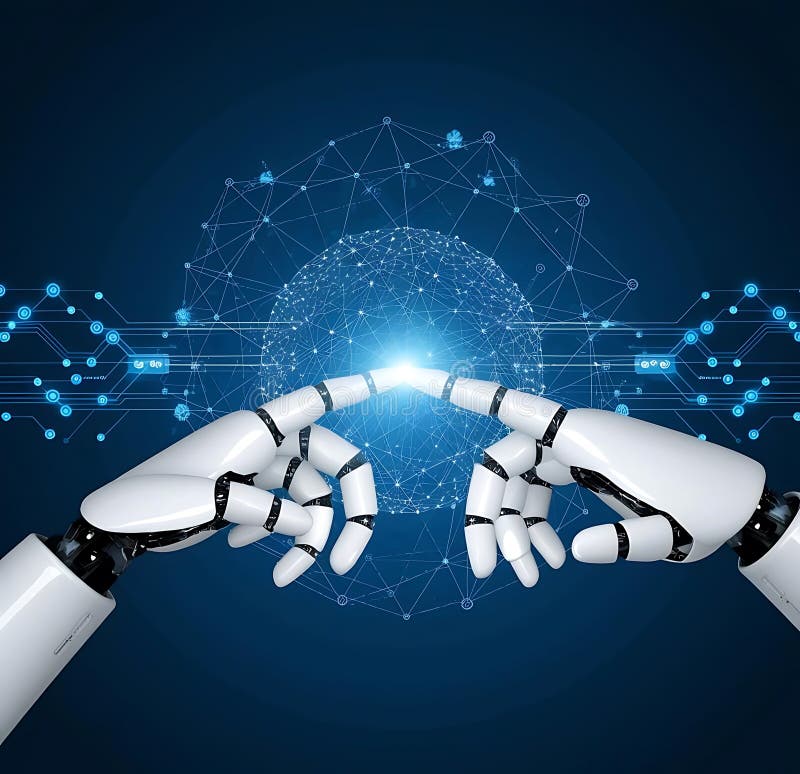 Two Robotic Hands, Rendered in a Light Gray White Color, are Touching ...