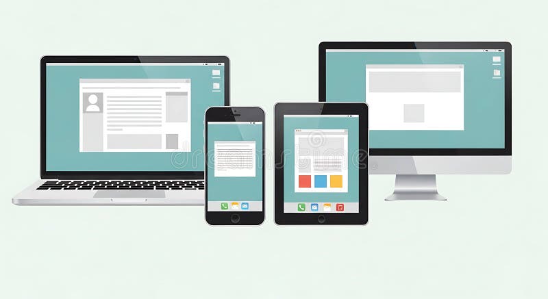Responsive Web Design Across All Four Devices Stock Illustration - Illustration of layout ...
