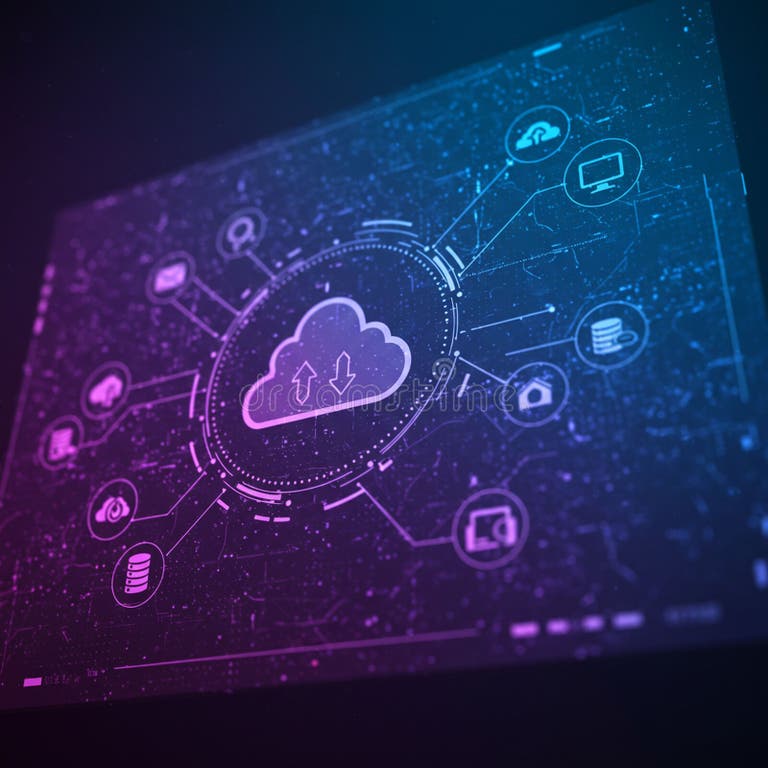 Digital Illustration Showcasing a Cloud Computing Concept. Centralized Cloud Icon Stock ...