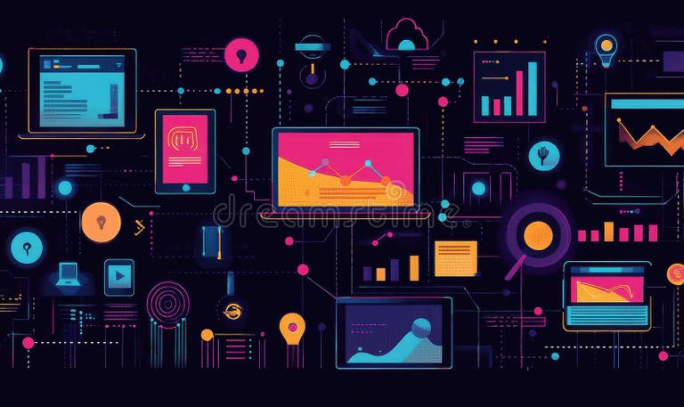 Digital Illustration Showcasing Data Visualization Across Multiple ...