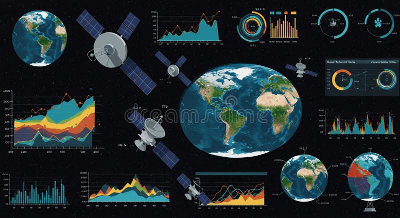 A Digital Illustration Showcasing Earth from Space with Multiple ...