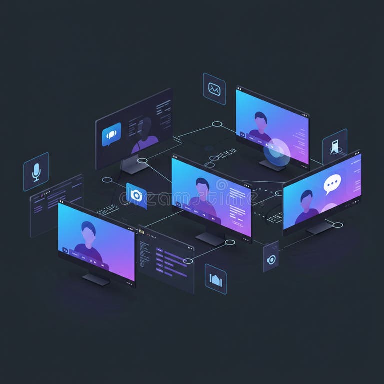 Digital Illustration Showcasing a Network of Five Interconnected ...