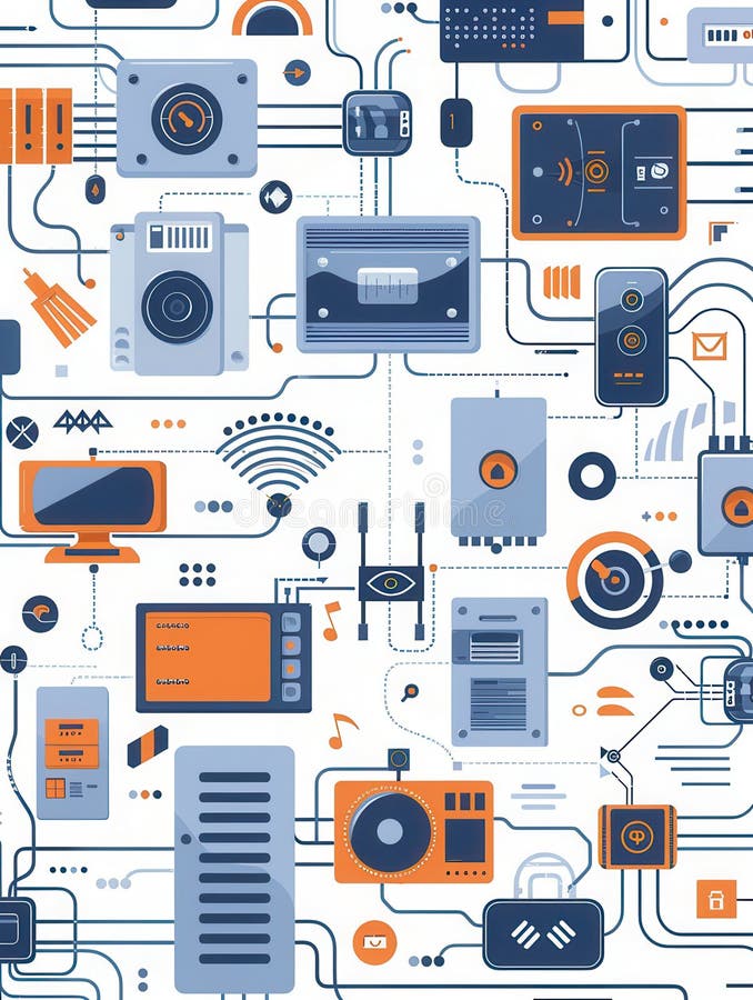A Digital Illustration Showcasing a Variety of Network Devices ...