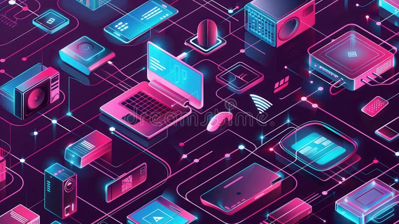 A Digital Illustration Showcasing a Variety of Network Devices ...