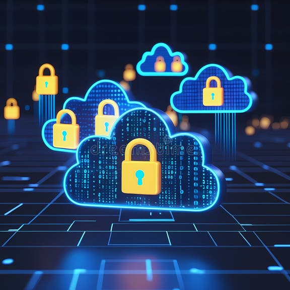 Digital Illustration Showing Cloud Icons with Padlocks, Representing ...