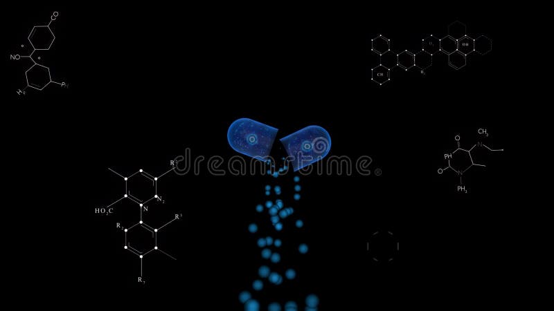 Open Capsule with Glowing Particles and Chemical Structures Stock ...