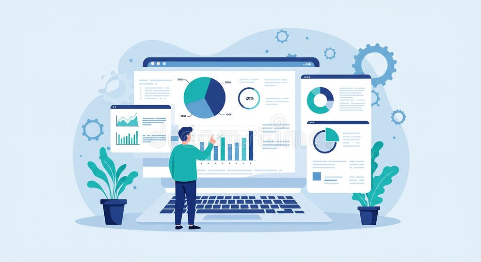 A Digital Illustration Showing a Person Analyzing Data on a Large ...