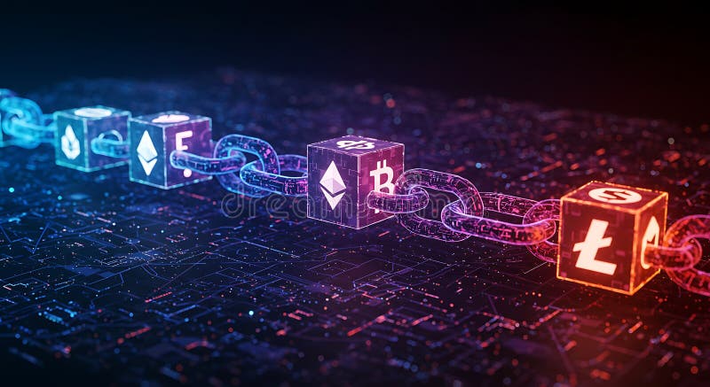 A Digital Illustration Shows a Chain of Cubes Connected by Links, Each ...