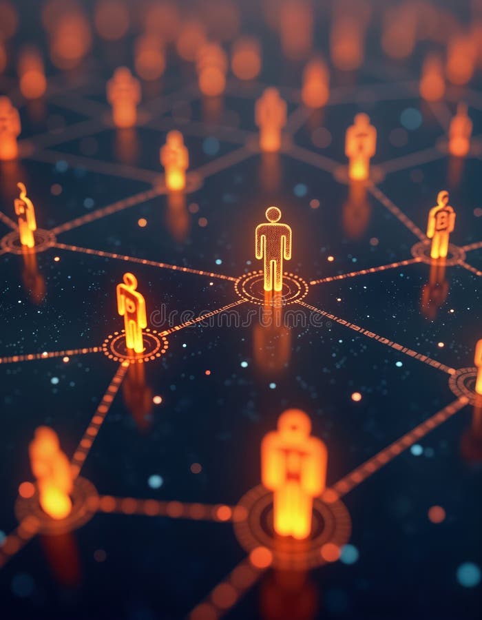 Digital Illustration Shows Interconnected Human Figures On Network Representing Social Media