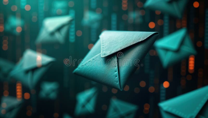 Digital Illustration Shows Many Turquoise Envelopes. Emails Filling ...