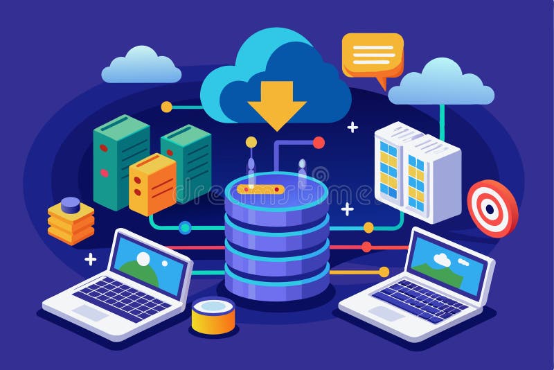 A Digital Illustration Shows Multiple Laptops Connected To a Cloud for ...