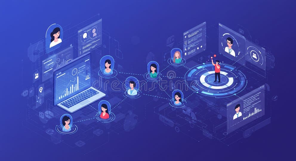 A Digital Illustration Shows a Network of Interconnected Profiles ...