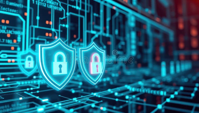 Digital Illustration Shows Network Security Tech. Data Transmission ...