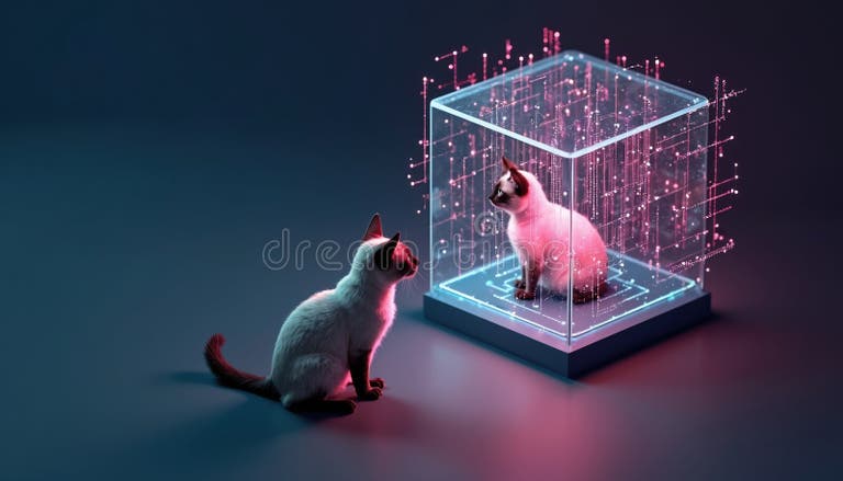 Digital Illustration Shows Siamese Cat Interacting with Artificial ...