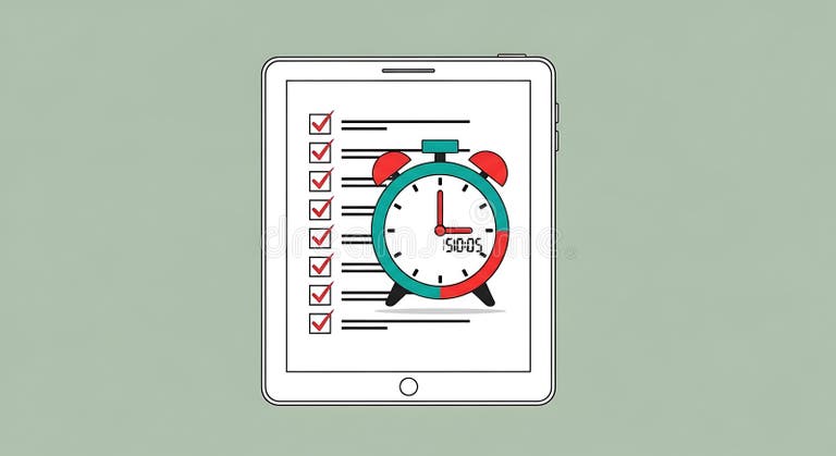 A Digital Illustration Shows a Tablet Displaying a Checklist with ...