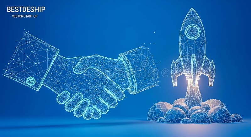 A Digital Illustration Shows Two Hands Shaking, Composed of Blue ...