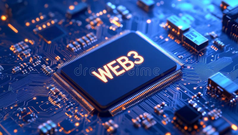 Futuristic Microchip with Web3 Label in Digital Illustration Stock ...