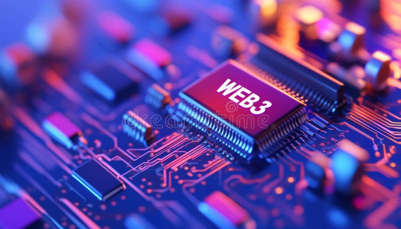 Futuristic Microchip with Web3 Label in Digital Illustration Stock ...