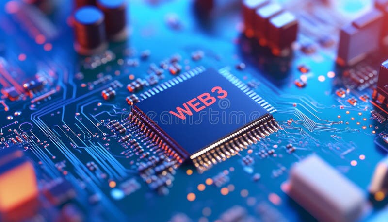 Futuristic Microchip with Web3 Label in Digital Illustration Stock ...