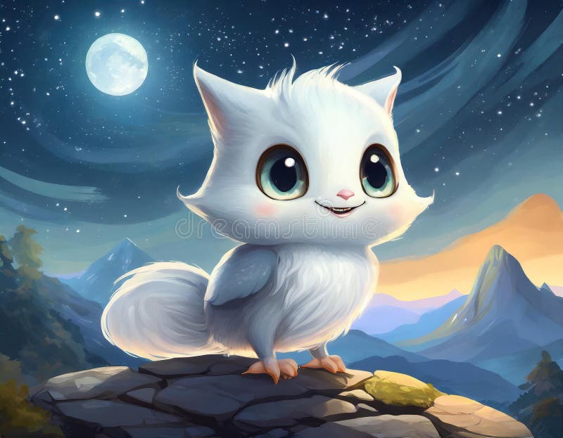Digital Illustration of a Small White Creature with Big Round Eyes and ...