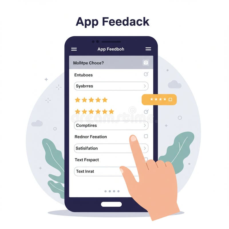 A Digital Illustration of a Smartphone Displaying an App Feedback Form ...