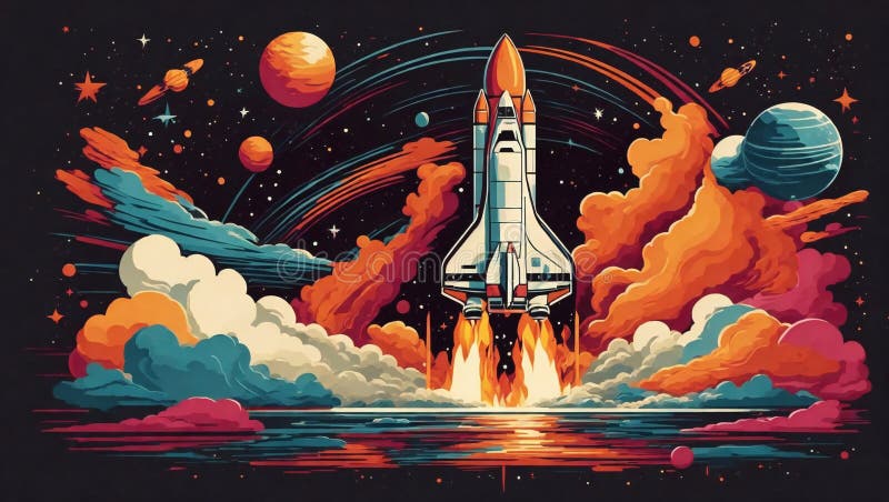 Digital Illustration of a Space Shuttle Launching into Space Stock ...