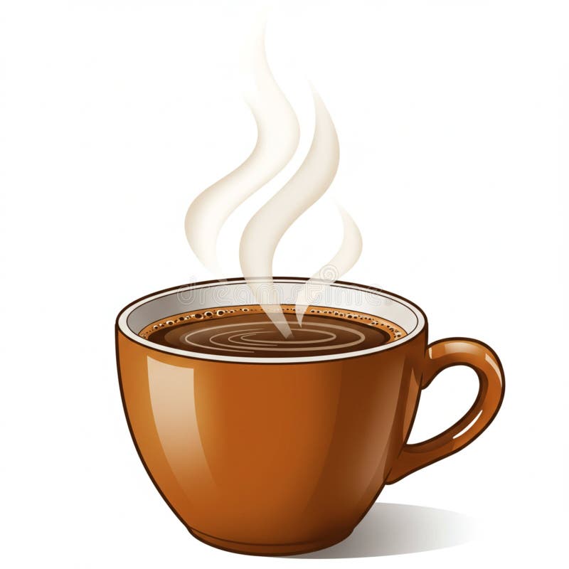 A Digital Illustration of a Steaming Cup of Coffee in a Brown Ceramic ...